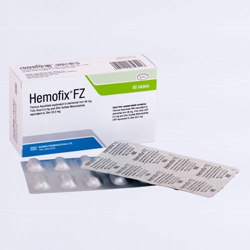 Hemofix FZ । 48mg+0.5mg+22.5mg | Tablet | Ferrous Ascorbate + Folic ...